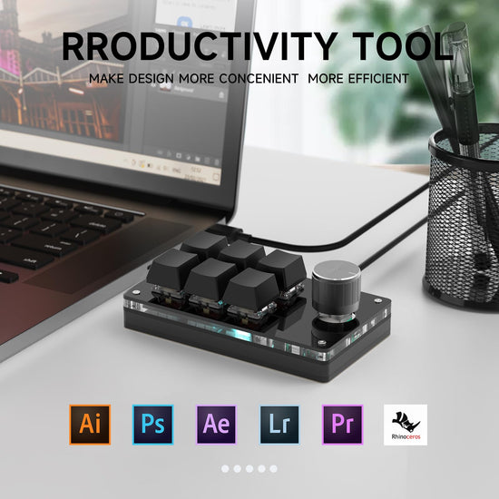 6 Key USB-C Macro Programmable Keyboard - OSU Mechanical with Knobs, R ...