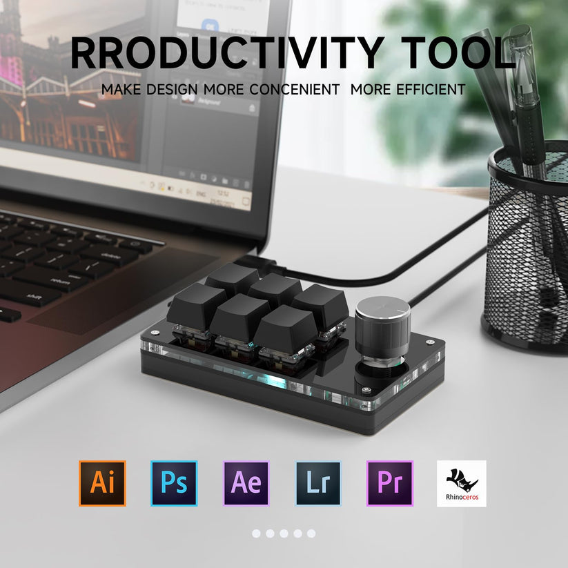 6 Key USB-C Macro Programmable Keyboard - OSU Mechanical with Knobs, RGB Backlit, Hotkeys for PC ...